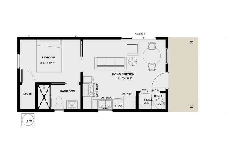 Modern Plan - 450 Square Feet, 1 Bedroom, 1 Bathroom | Floor Plan #9185 ...