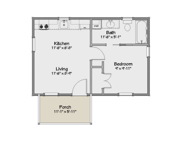 Cottage Plan - 384 Square Feet, 1 Bedroom, 1 Bathroom | Floor Plan ...