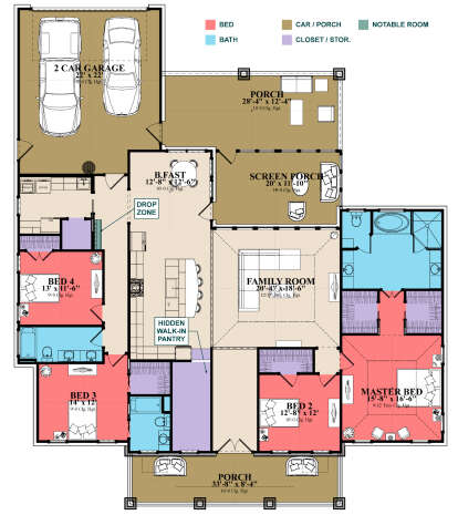 Craftsman Plan - 2,640 Square Feet, 4 Bedrooms, 3 Bathrooms | Floor ...
