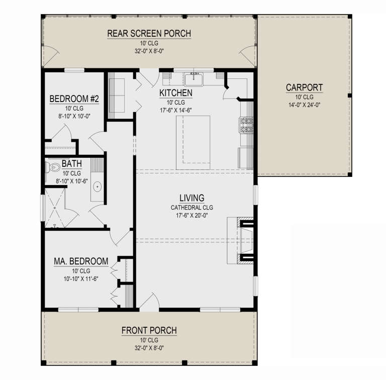 Modern Farmhouse Plan: 1,152 Square Feet, 2 Bedrooms, 1 Bathroom - 2473-00005