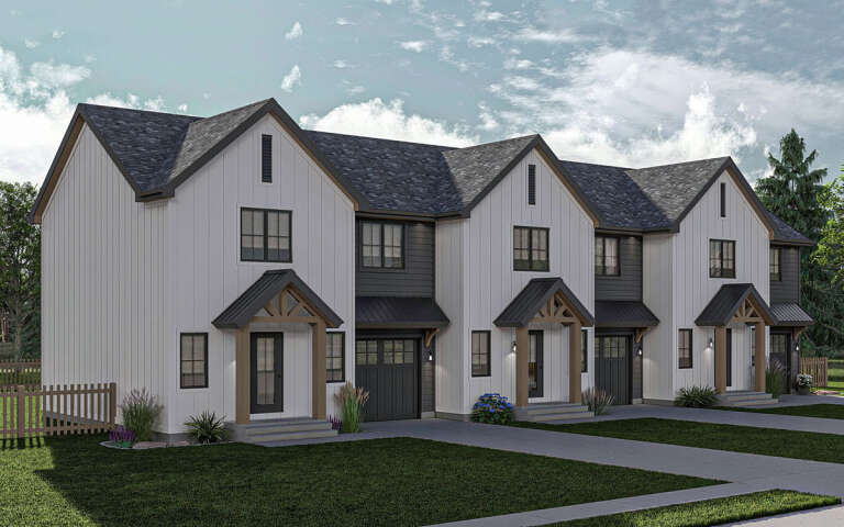 Modern Farmhouse Triplex Plan - 1,277 Square Feet, 3 Bedrooms, 1.5 ...