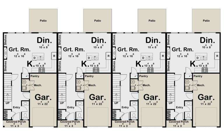 Modern Farmhouse Fourplex Plan - 1,464 Square Feet, 3 Bedrooms, 2.5 ...