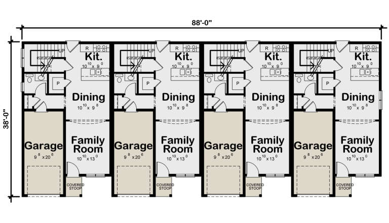 Contemporary Fourplex Plan - 1,277 Square Feet, 3 Bedrooms, 2.5 ...
