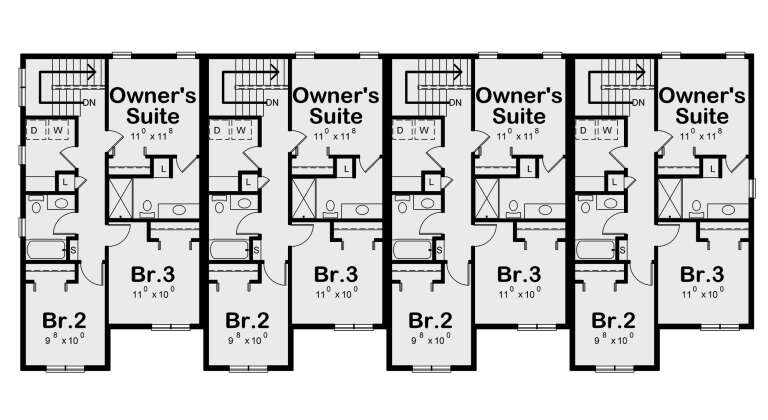 Contemporary Fourplex Plan - 1,277 Square Feet, 3 Bedrooms, 2.5 ...