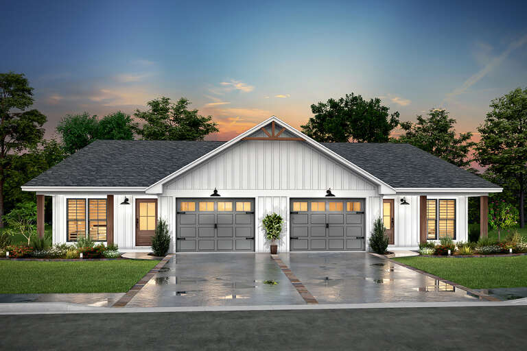 Modern Farmhouse Duplex Plan - 1,248 Square Feet, 3 Bedrooms, 2 ...