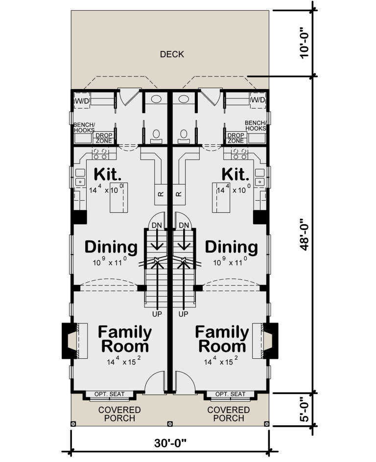 Traditional Duplex Plan - 1,399 Square Feet, 2 Bedrooms, 2.5 Bathrooms ...