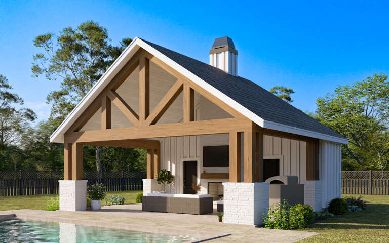 Modern Farmhouse Pool House Plan - 205 Square Feet, 1 Bathroom | Floor ...