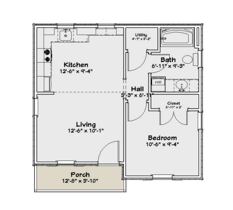 Cottage Plan - 502 Square Feet, 1 Bedroom, 1 Bathroom | Floor Plan ...