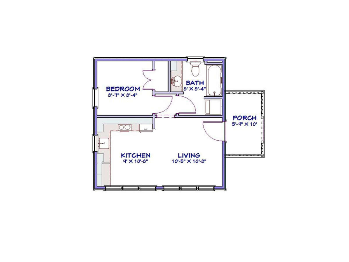 Cottage Plan - 400 Square Feet, 1 Bedroom, 1.5 Bathrooms | Floor Plan ...