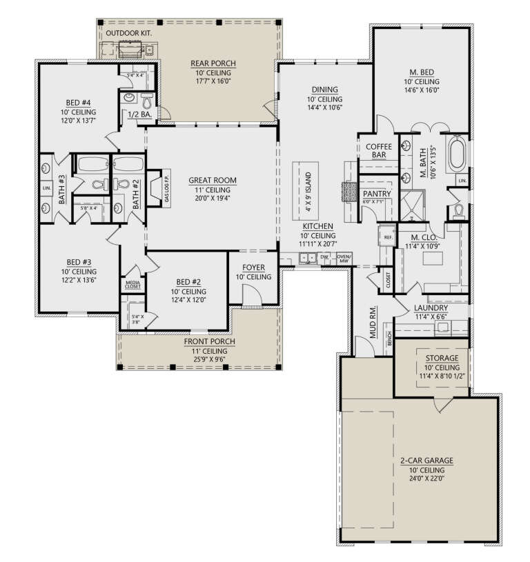 Traditional Plan: 2,672 Square Feet, 4 Bedrooms, 3.5 Bathrooms - 4534-00134