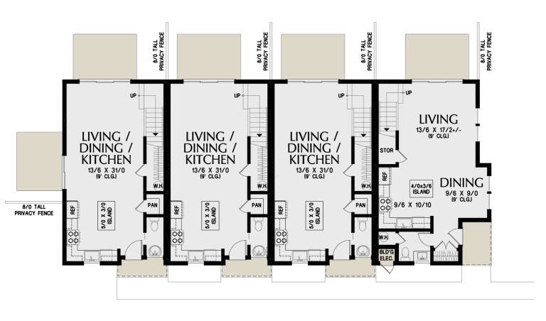 Modern Fourplex Plan - 1,123 Square Feet, 2 Bedrooms, 2.5 Bathrooms ...