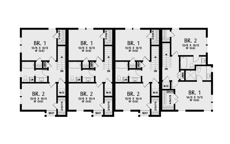 Modern Fourplex Plan - 1,123 Square Feet, 2 Bedrooms, 2.5 Bathrooms ...