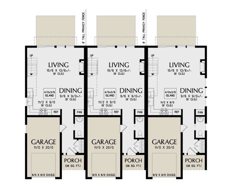 Contemporary Triplex Plan - 1,349 Square Feet, 3 Bedrooms, 2.5 ...