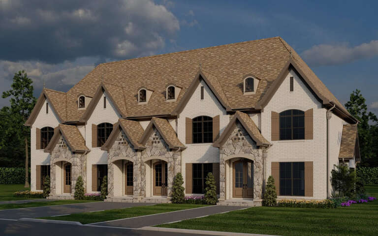 French Country Fourplex Plan - 1,510 Square Feet, 2 Bedrooms, 2.5 ...