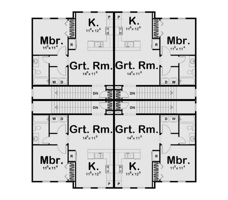 Modern Fourplex Plan - 708 Square Feet, 1 Bedroom, 1 Bathroom | Floor ...