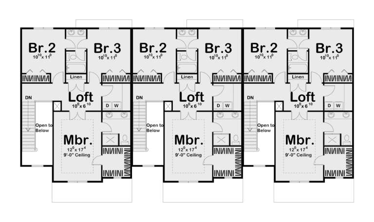 Traditional Triplex Plan - 1,676 Square Feet, 3 Bedrooms, 2.5 Bathrooms ...