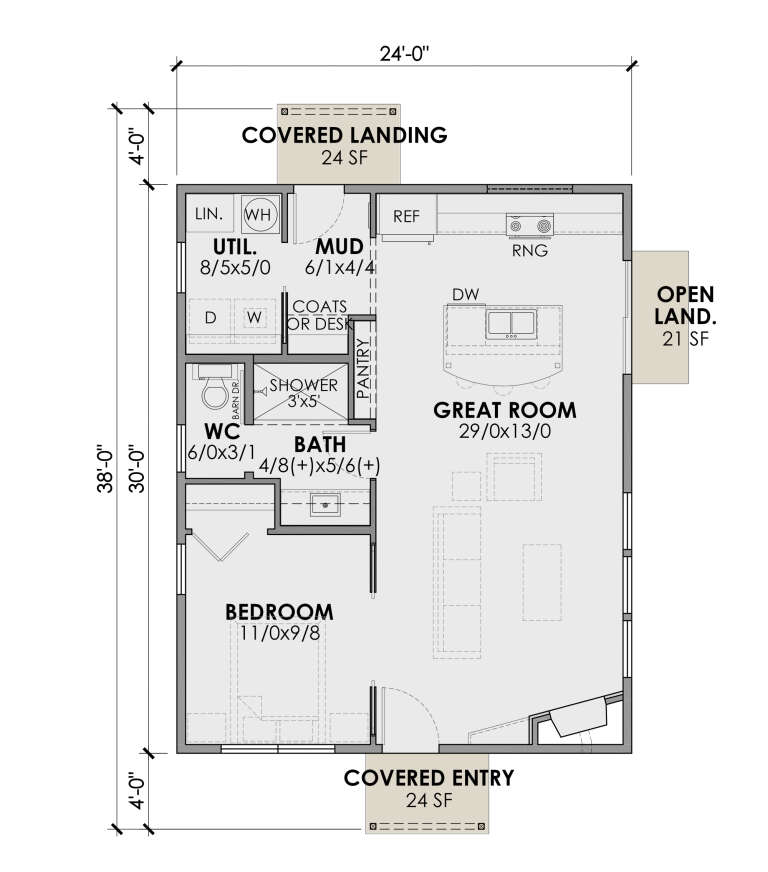 Modern Plan - 720 Square Feet, 1 Bedroom, 1 Bathroom | Floor Plan #7011 ...