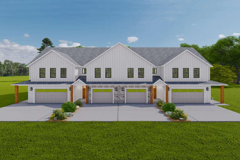 Modern Farmhouse Fourplex Plan - 1,664 Square Feet, 3 Bedrooms, 2.5 ...