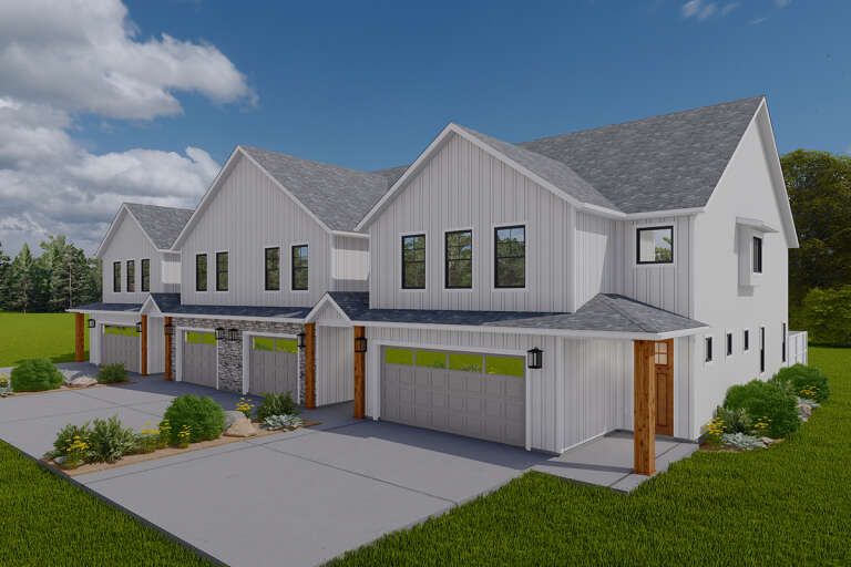 Modern Farmhouse Fourplex Plan - 1,664 Square Feet, 3 Bedrooms, 2.5 ...