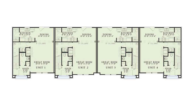 European Fourplex Plan - 1,286 Square Feet, 2 Bedrooms, 2.5 Bathrooms ...