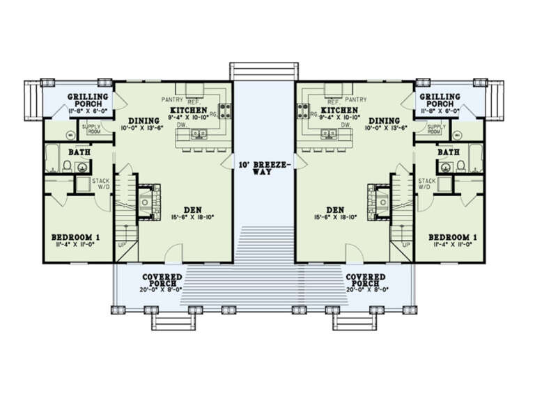 Craftsman Duplex Plan - 1,379 Square Feet, 3 Bedrooms, 2 Bathrooms ...