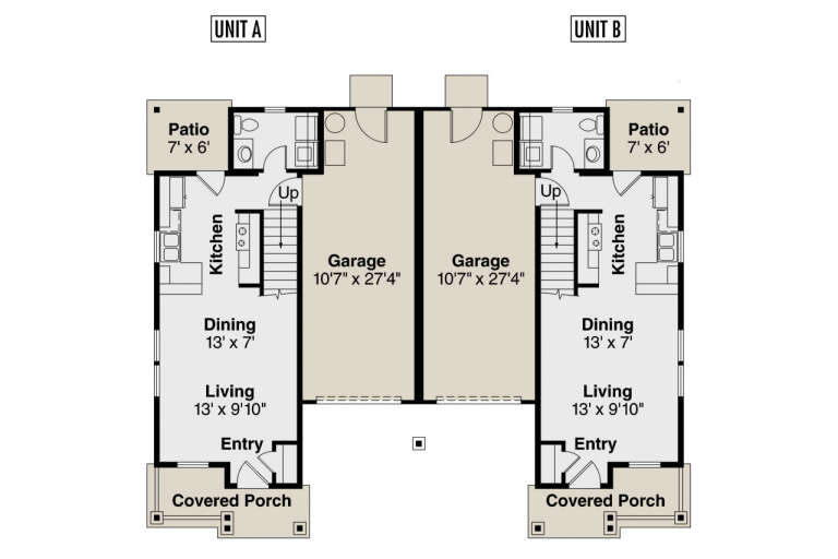 Craftsman Duplex Plan - 860 Square Feet, 2 Bedrooms, 1.5 Bathrooms ...