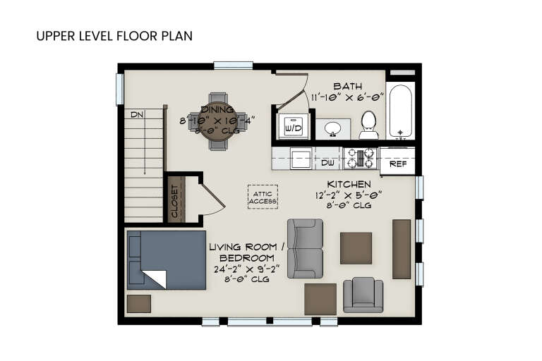 Modern Farmhouse 2 Car Garage Plan - 1,066 Square Feet, 1 Bedroom, 1 ...