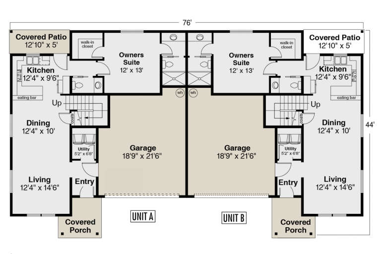 Country Duplex Plan - 1,378 Square Feet, 3 Bedrooms, 2.5 Bathrooms ...