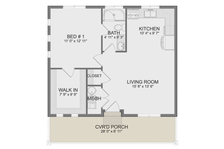Cottage Plan - 668 Square Feet, 1 Bedroom, 1 Bathroom | Floor Plan ...