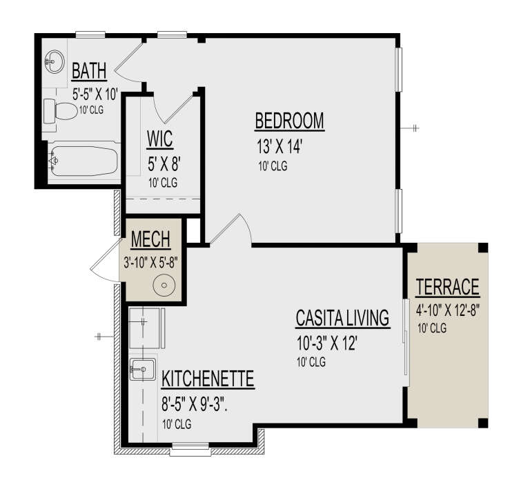 Southwest Plan - 574 Square Feet, 1 Bedroom, 1 Bathroom | Floor Plan ...
