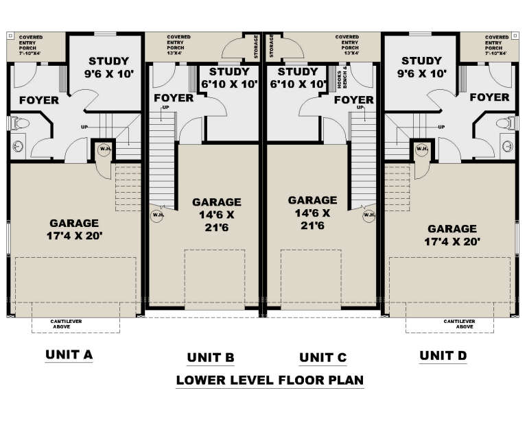 Traditional Fourplex Plan - 1,222 Square Feet, 2-3 Bedrooms, 3 ...
