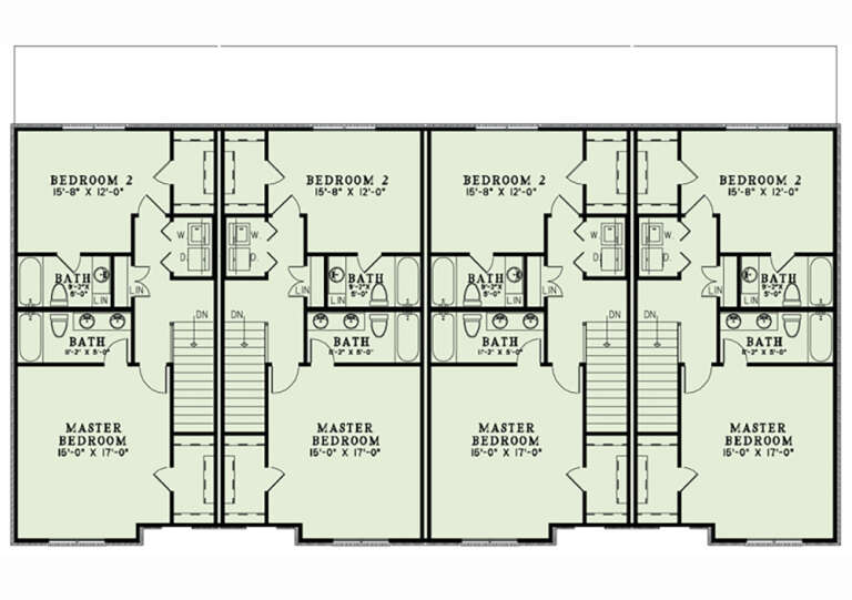 French Country Fourplex Plan - 1,582 Square Feet, 2 Bedrooms, 2.5 ...