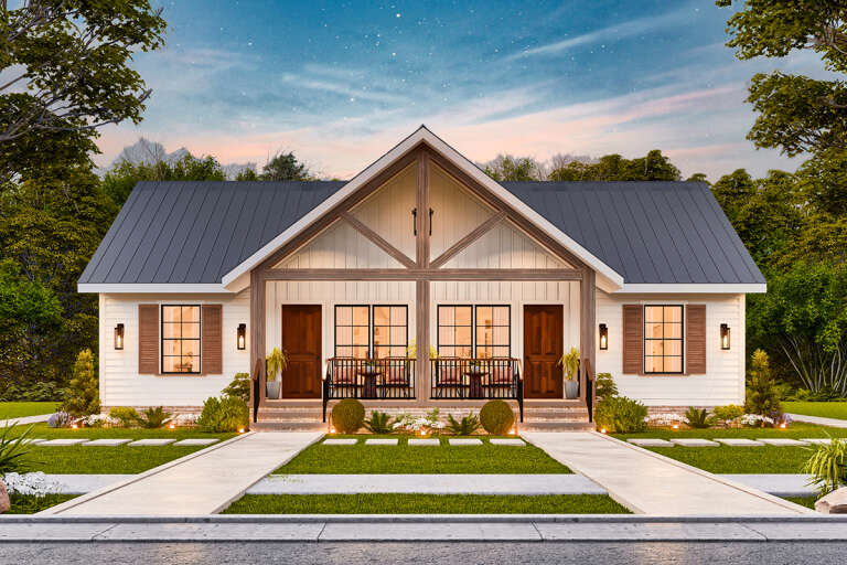 Modern Farmhouse Duplex Plan - 848 Square Feet, 2 Bedrooms, 2 Bathrooms ...