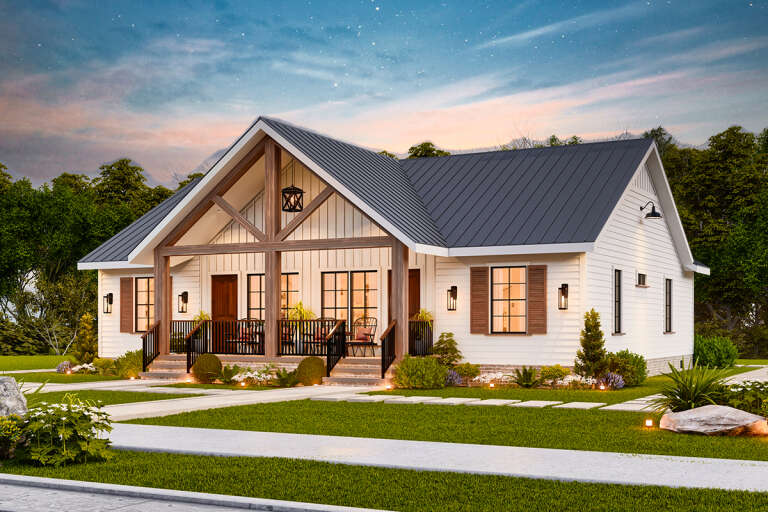 Modern Farmhouse Duplex Plan - 848 Square Feet, 2 Bedrooms, 2 Bathrooms ...