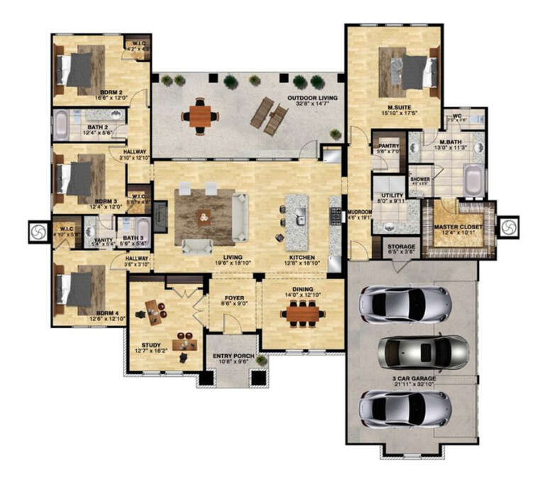 European Plan - 2,877 Square Feet, 4 Bedrooms, 3 Bathrooms | Floor Plan #8314-00038 | America's ...