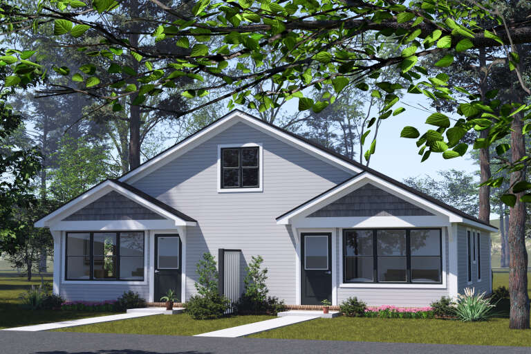 Cottage Duplex Plan - 660 Square Feet, 2 Bedrooms, 2 Bathrooms | Floor ...