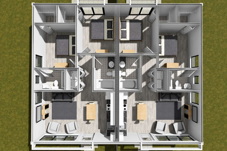 Cottage Duplex Plan - 660 Square Feet, 2 Bedrooms, 2 Bathrooms | Floor ...