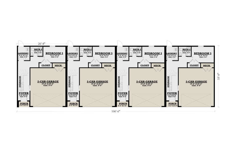 Modern Fourplex Plan - 1,865 Square Feet, 3 Bedrooms, 3.5 Bathrooms ...