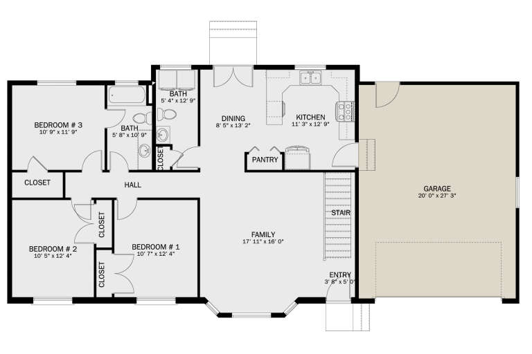 Traditional Plan - 1,350 Square Feet, 3-5 Bedrooms, 1 Bathroom | Floor ...