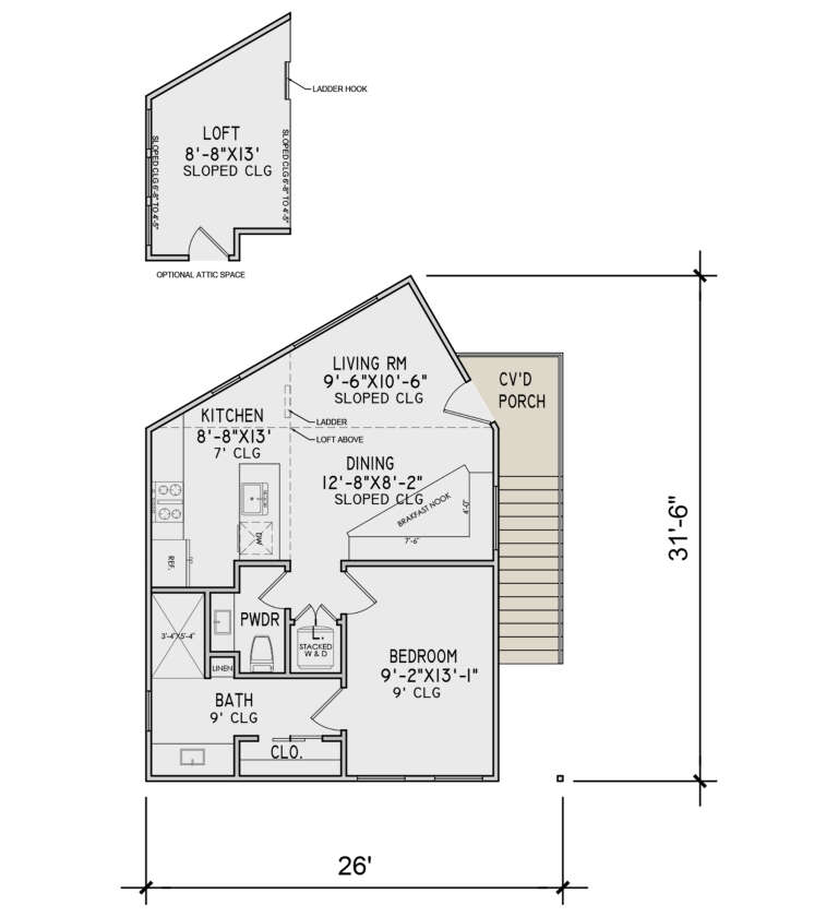 Contemporary 2 Car Garage Plan - 1,240 Square Feet, 1 Bedroom, 1.5 ...