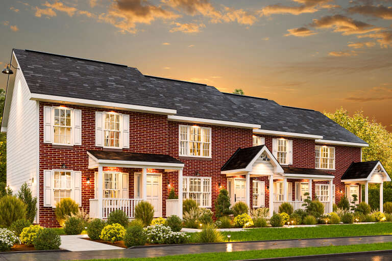 Traditional Fourplex Plan - 1,191 Square Feet, 2 Bedrooms, 2.5 ...