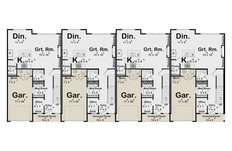 Contemporary Fourplex Plan - 1,701 Square Feet, 3 Bedrooms, 2.5 ...