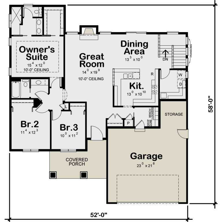 Craftsman Plan - 1,694 Square Feet, 3 Bedrooms, 2 Bathrooms | Floor ...
