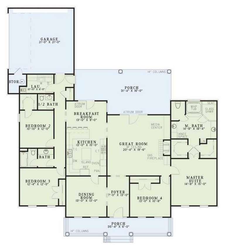 Country Plan - 2,388 Square Feet, 4 Bedrooms, 2.5 Bathrooms | Floor ...
