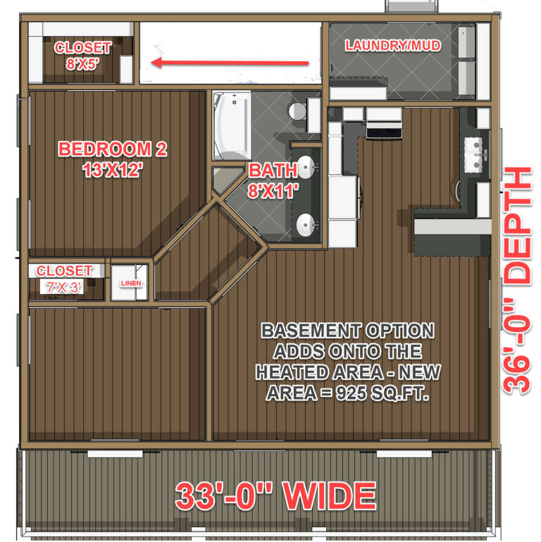 Cottage Plan - 864 Square Feet, 2 Bedrooms, 1 Bathroom | Floor Plan ...