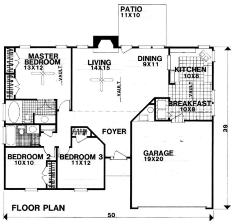Traditional Plan - 1,302 Square Feet, 3 Bedrooms, 2 Bathrooms | Floor ...